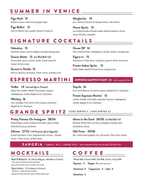 Figo menu in Philadelphia, Pennsylvania, USA