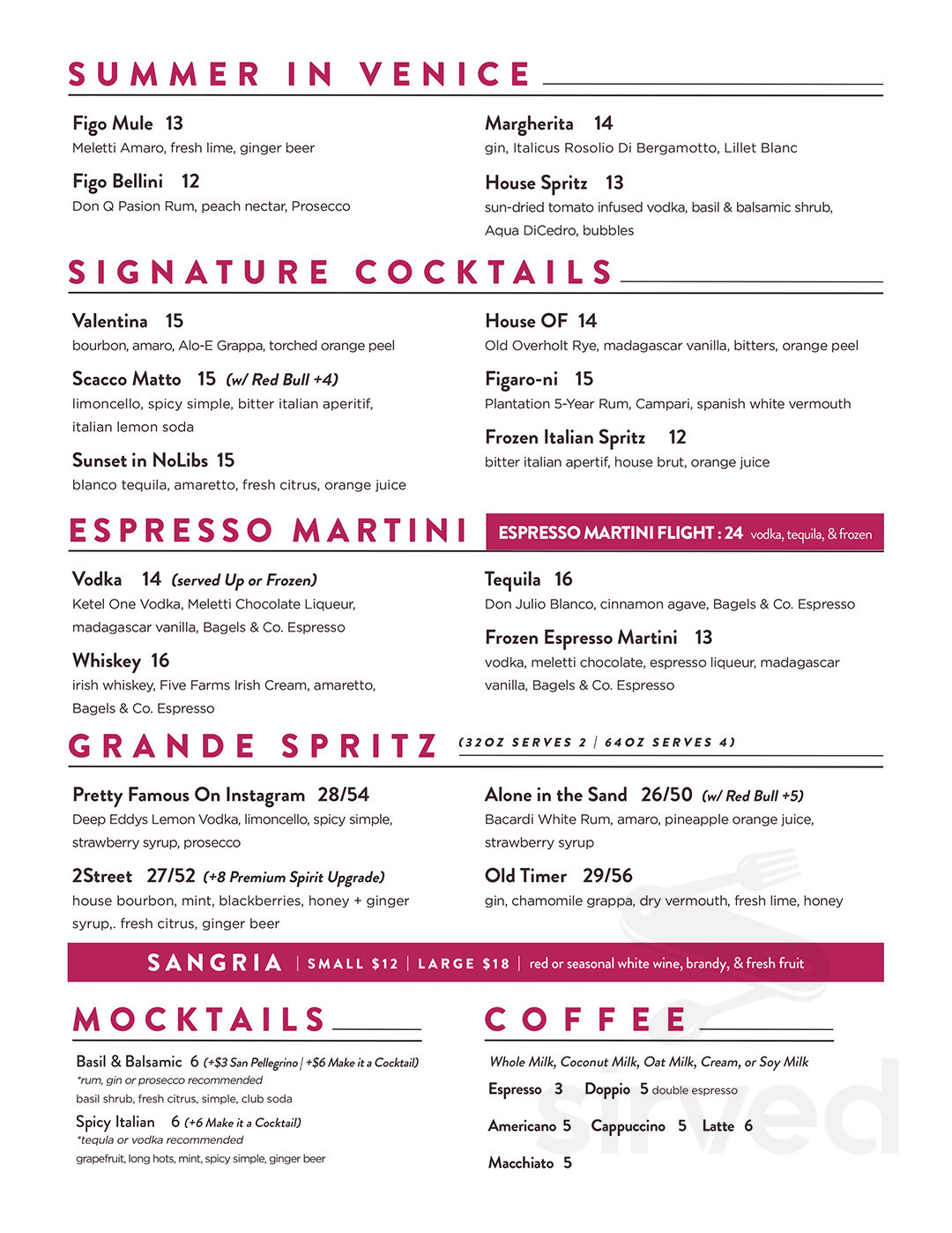 Figo menu in Philadelphia, Pennsylvania, USA