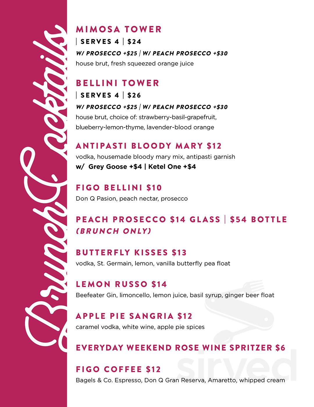 Figo menu in Philadelphia, Pennsylvania, USA