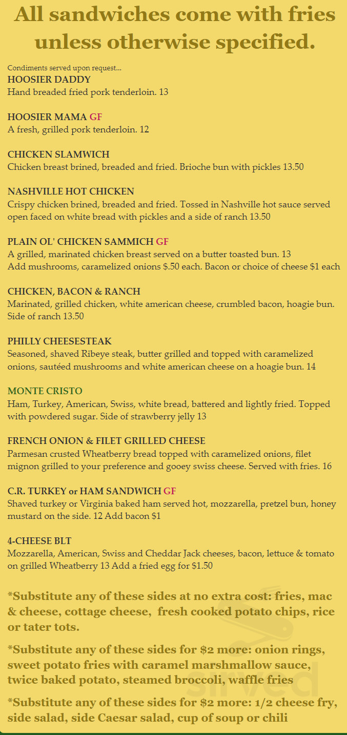 Menu - Fishers IN's C.R. Heroes | Sirved