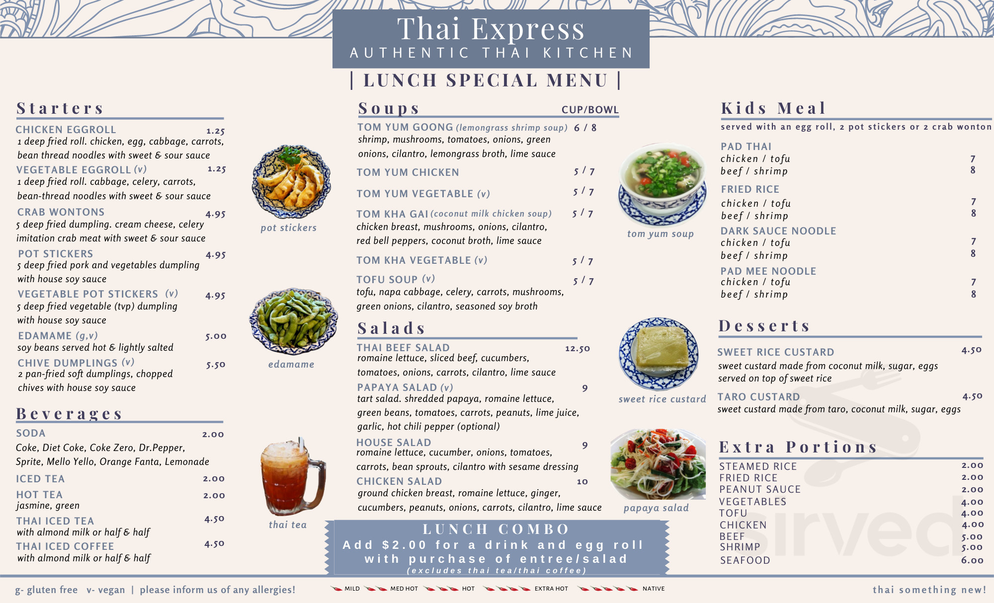 Thai Express menu in Bowling Green, Kentucky, USA