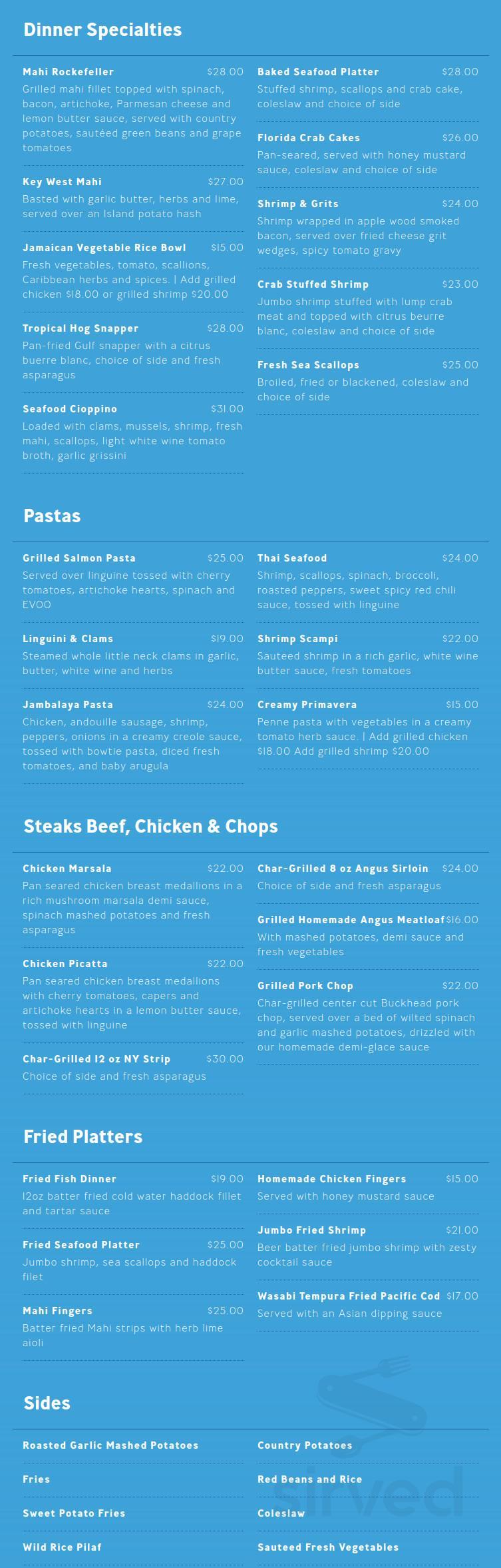 Pirate's Cove Resort and Marina menu in Stuart, Florida, USA