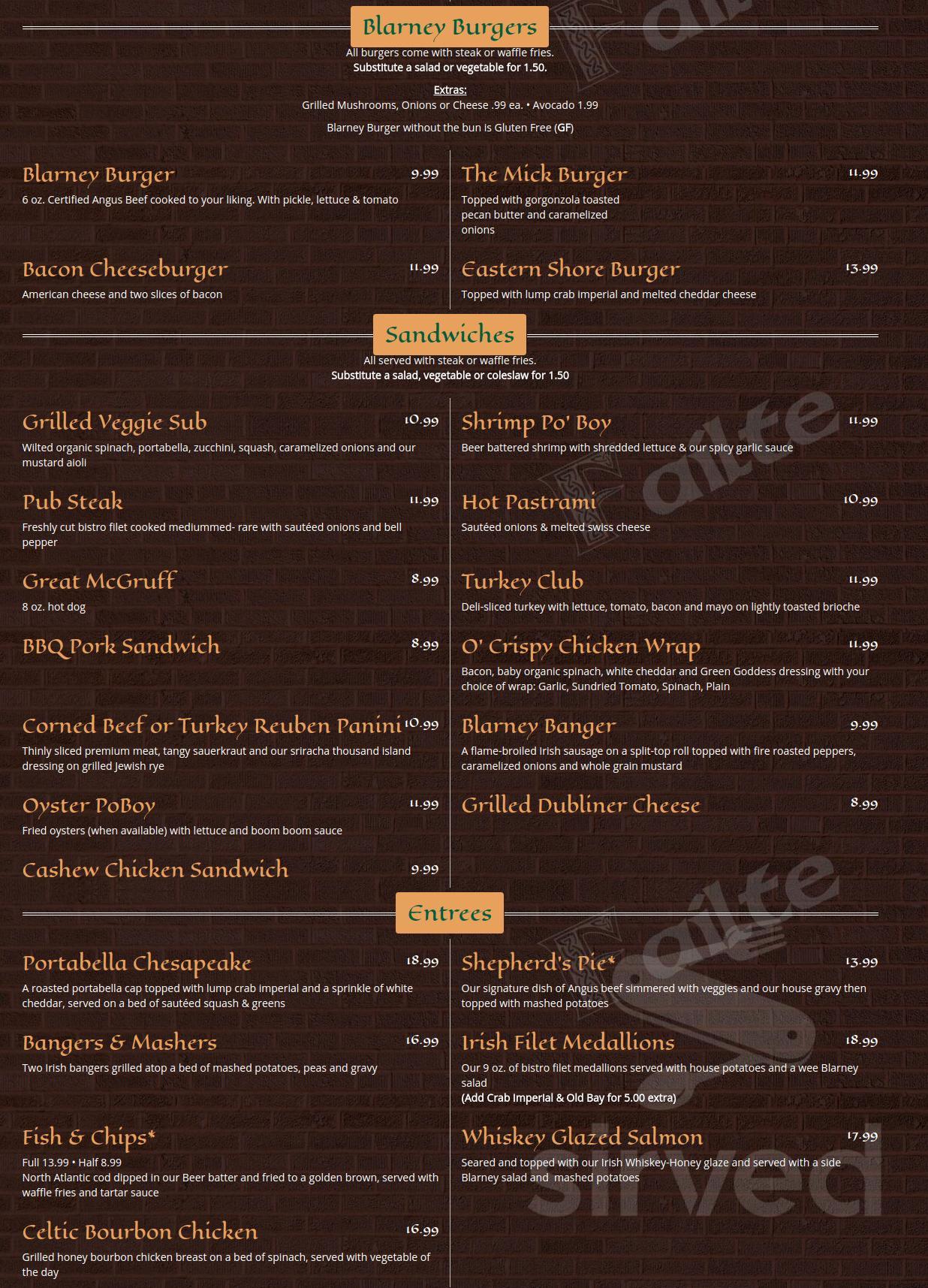 The Blarney Stone Pub menus in Onancock, Virginia, United States