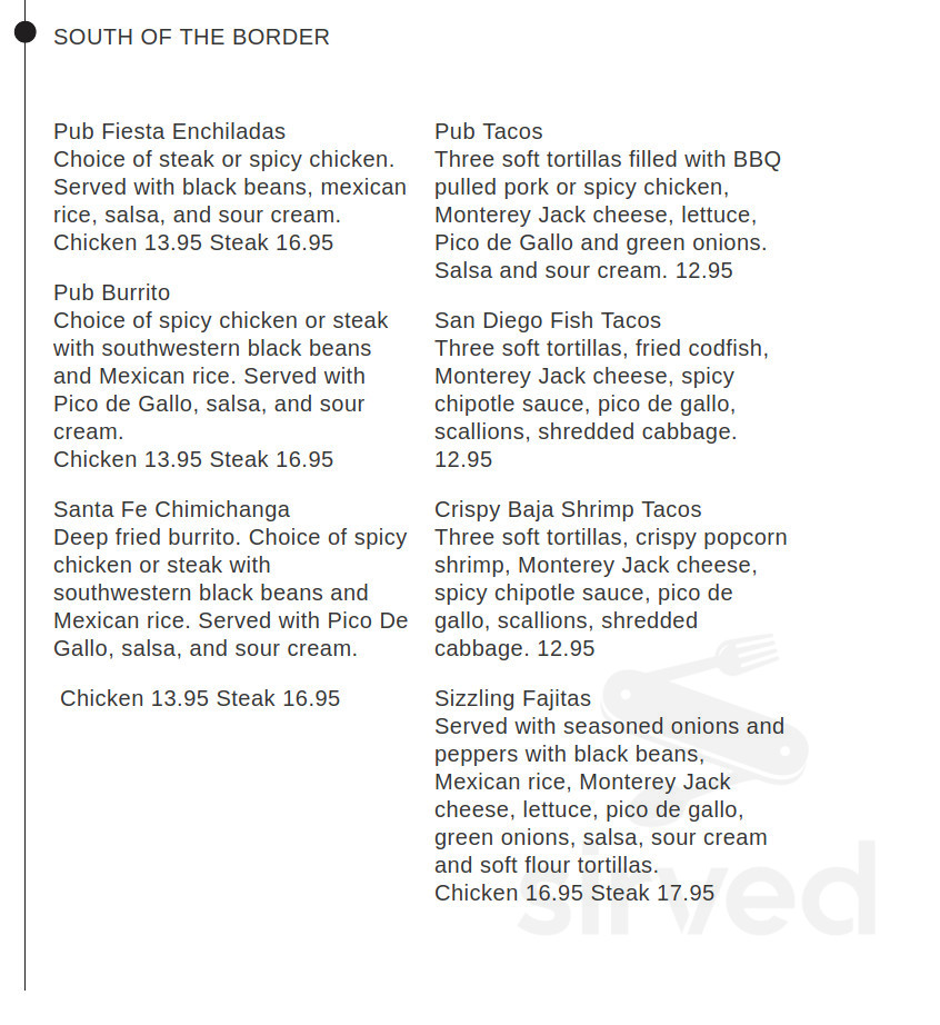 The Amherst Pub menu in Amherst, Massachusetts, USA