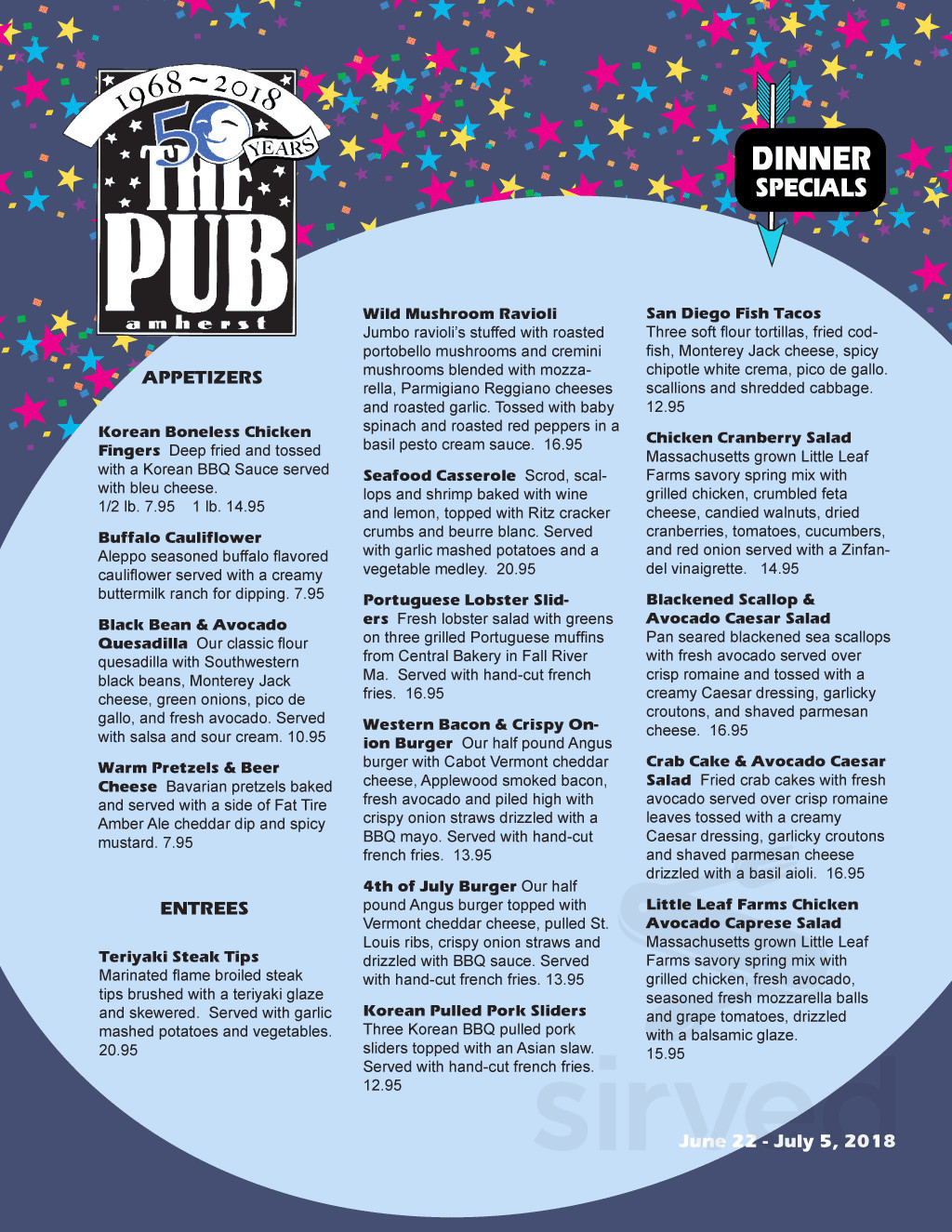 The Amherst Pub menu in Amherst, Massachusetts, USA