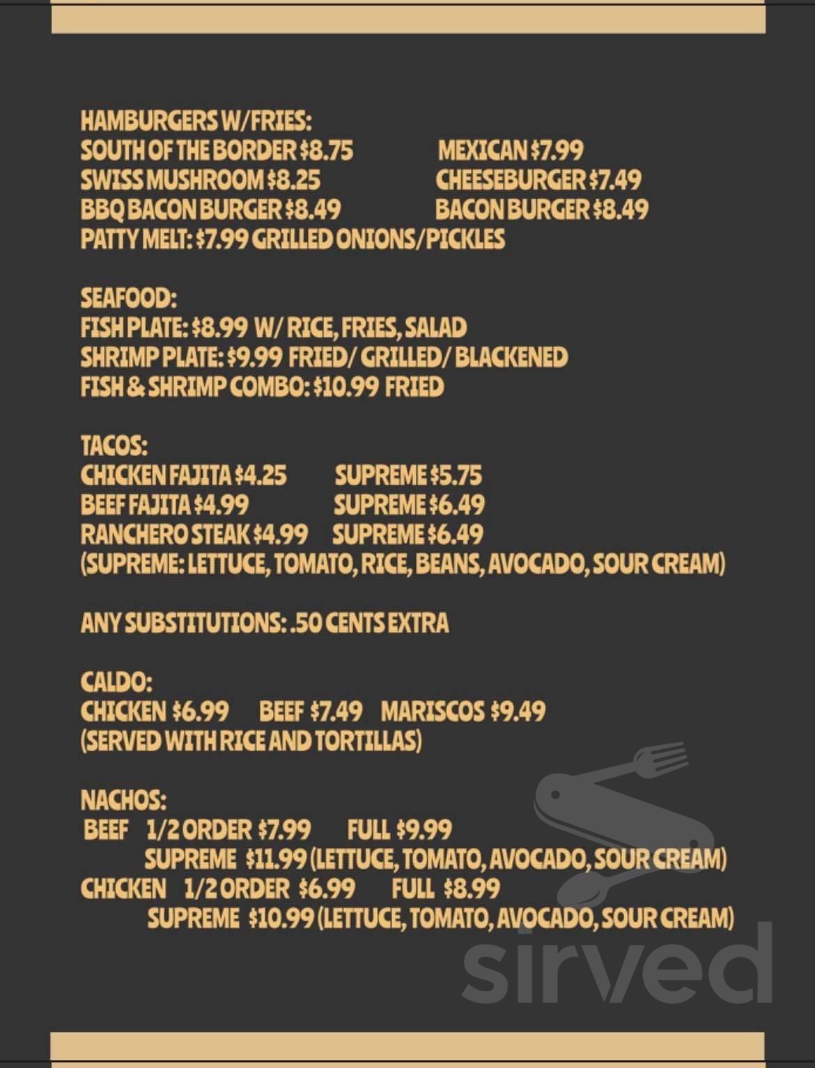 Texas Grill menu in Los Fresnos, Texas, USA