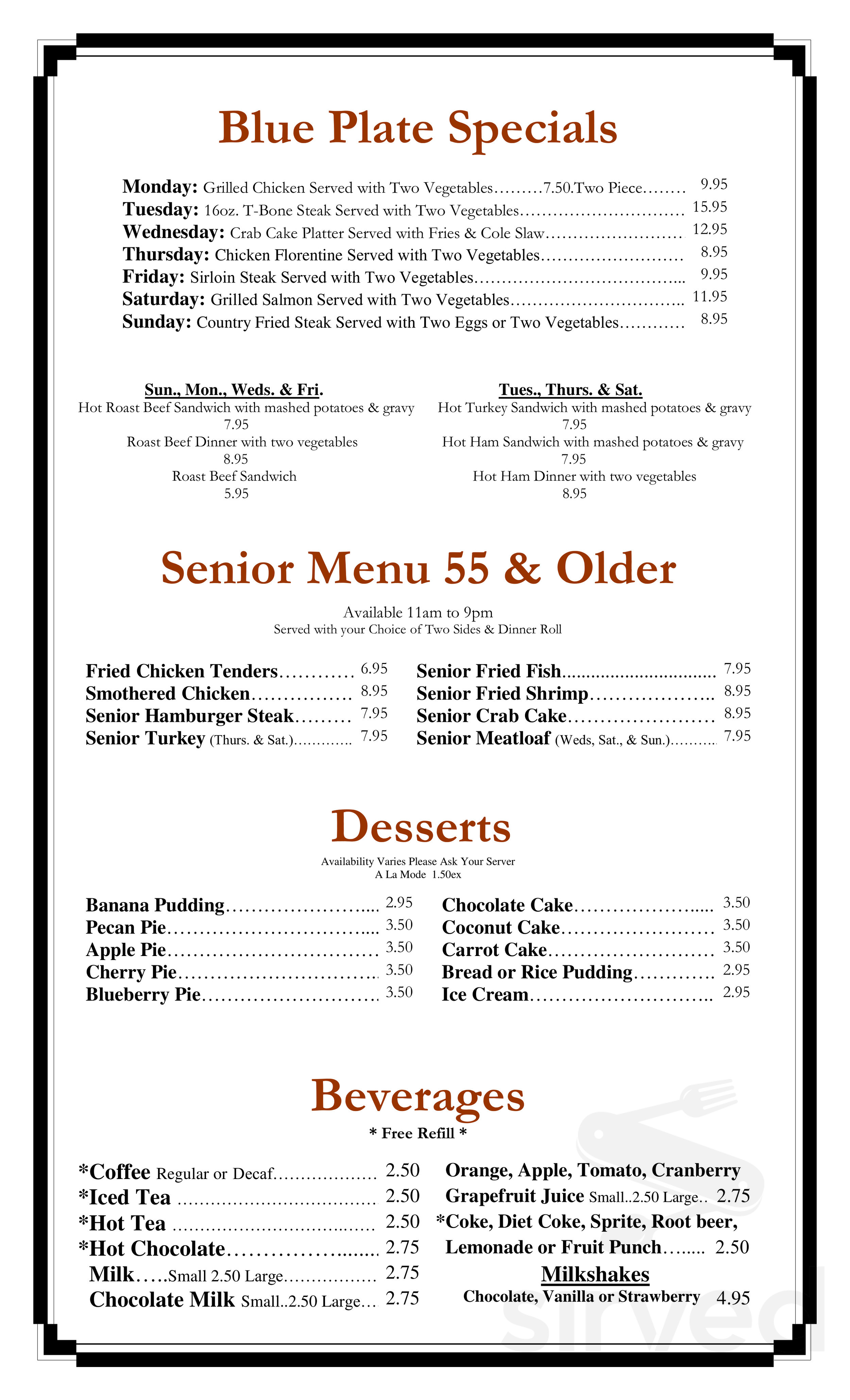 Tastee Diner menu in Bethesda, Maryland, USA