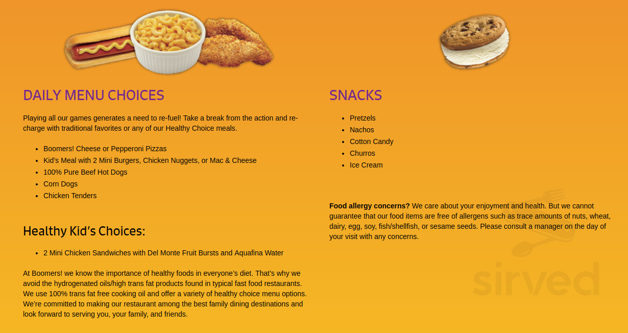 Menu for Boomers in Cathedral City, CA | Sirved