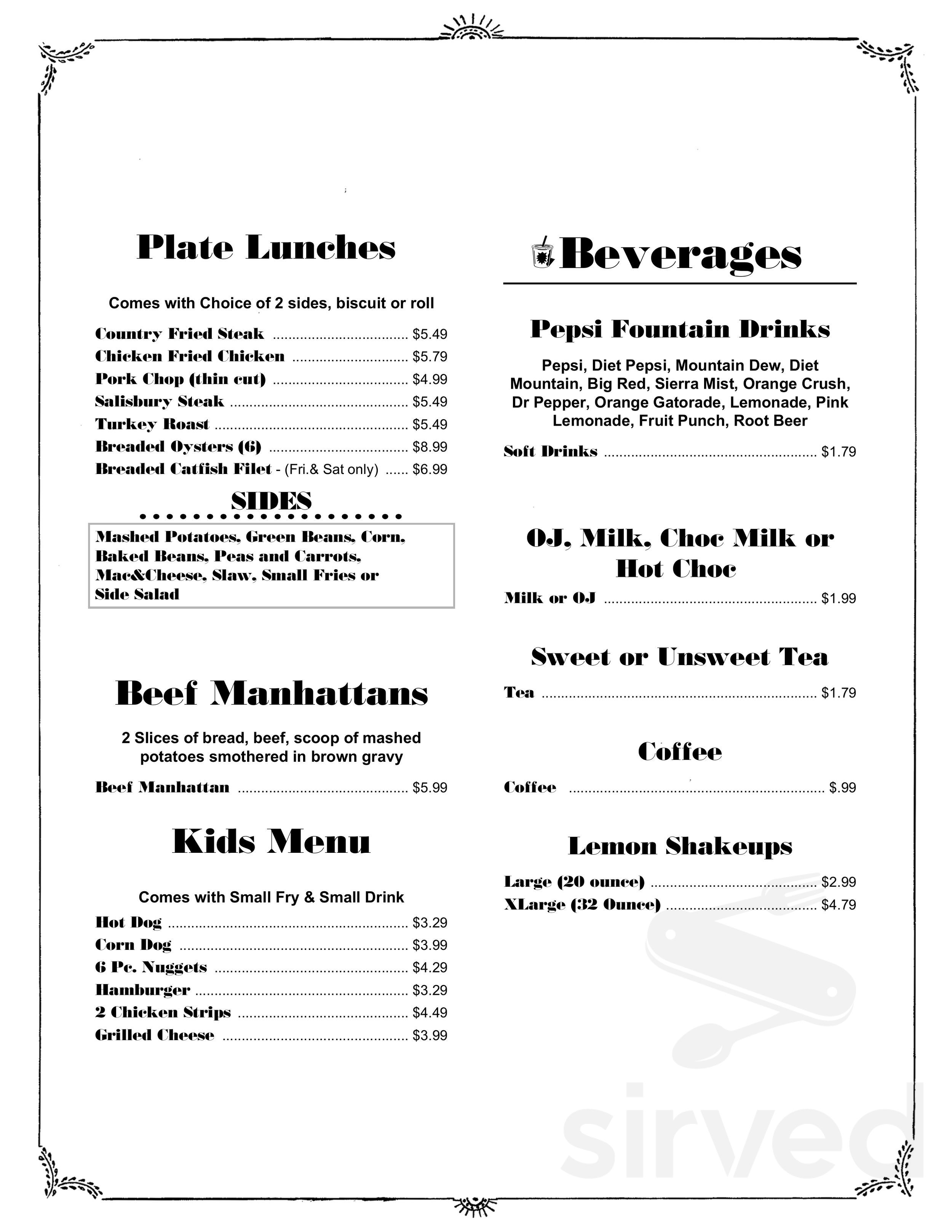 Barge Inn menu in Troy, Indiana, USA