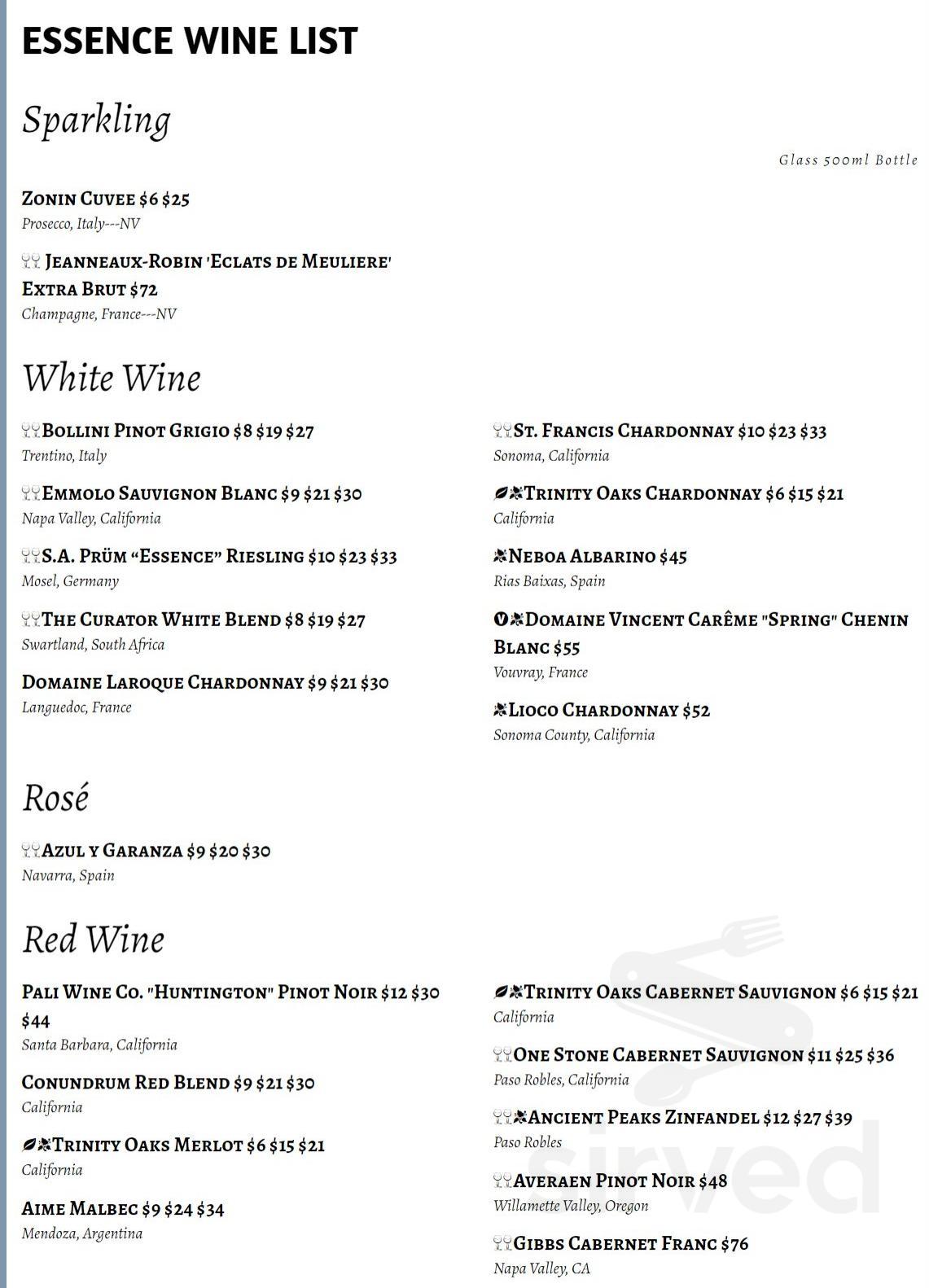 Menu for Essence Kitchen + Bar in Chino Valley, AZ | Sirved