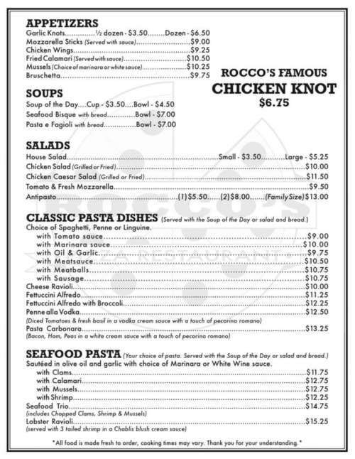 Rocco's Pizza menu in Spring Hill, Florida, USA