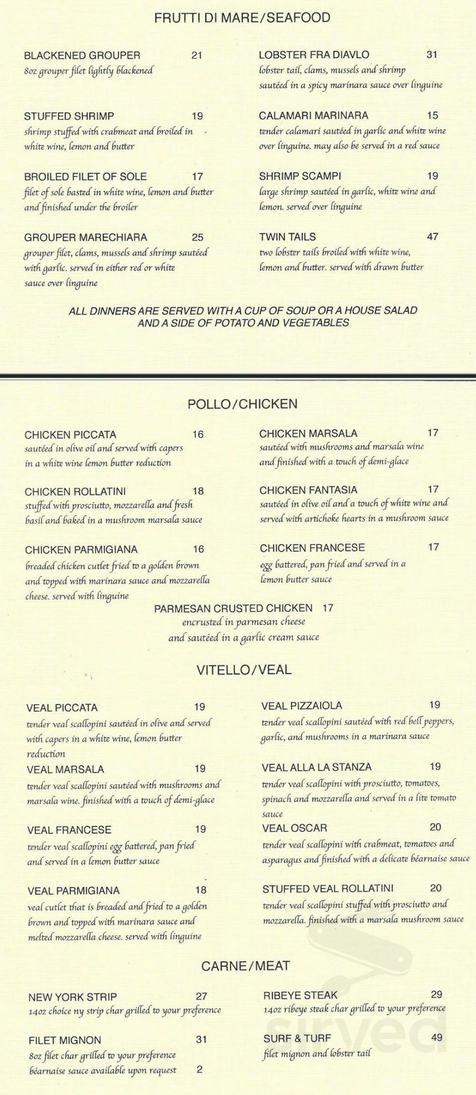 La Stanza Ristorante menu in Englewood, Florida, USA