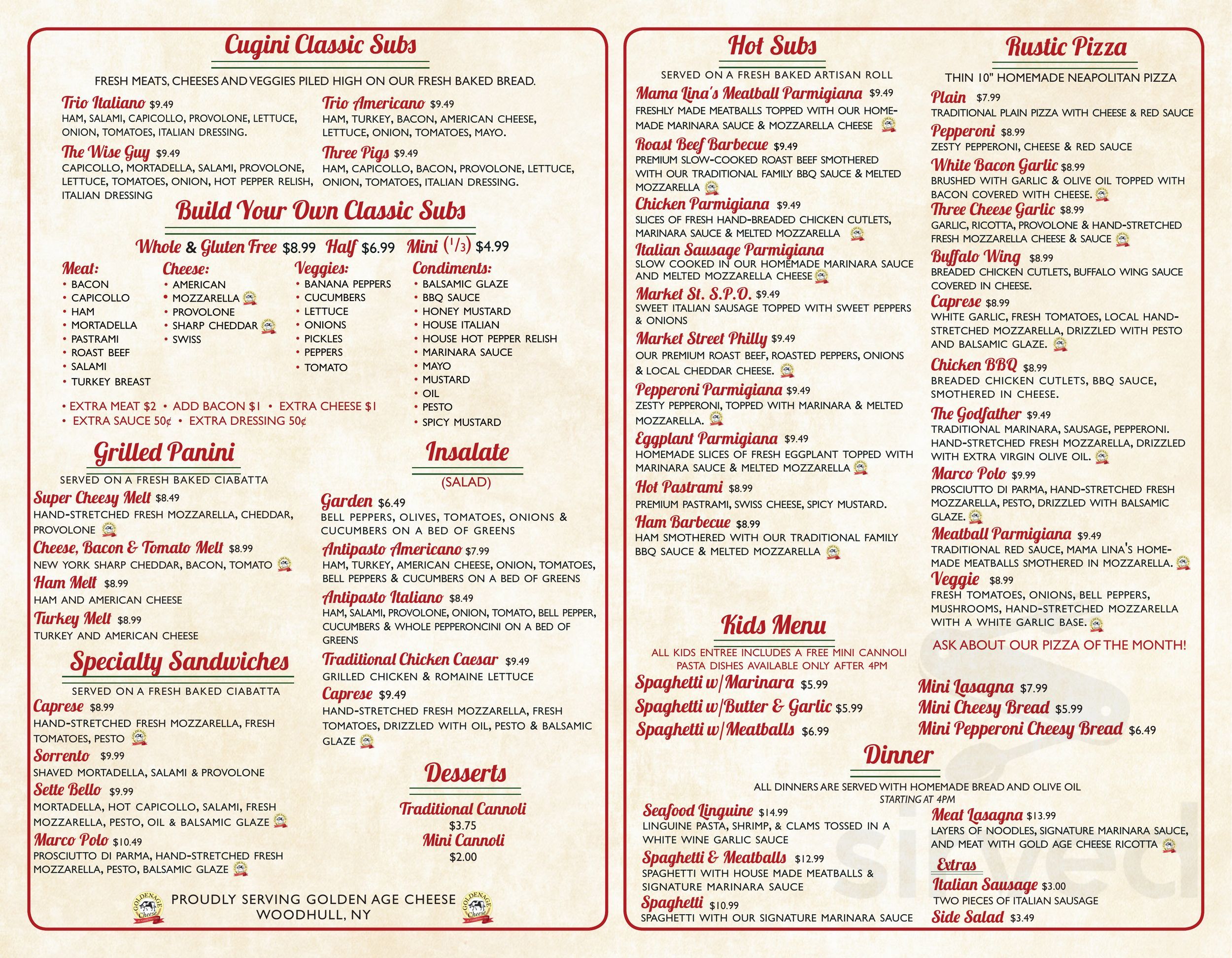 Cugini Italian Cafe & Market menu in Corning, New York, USA