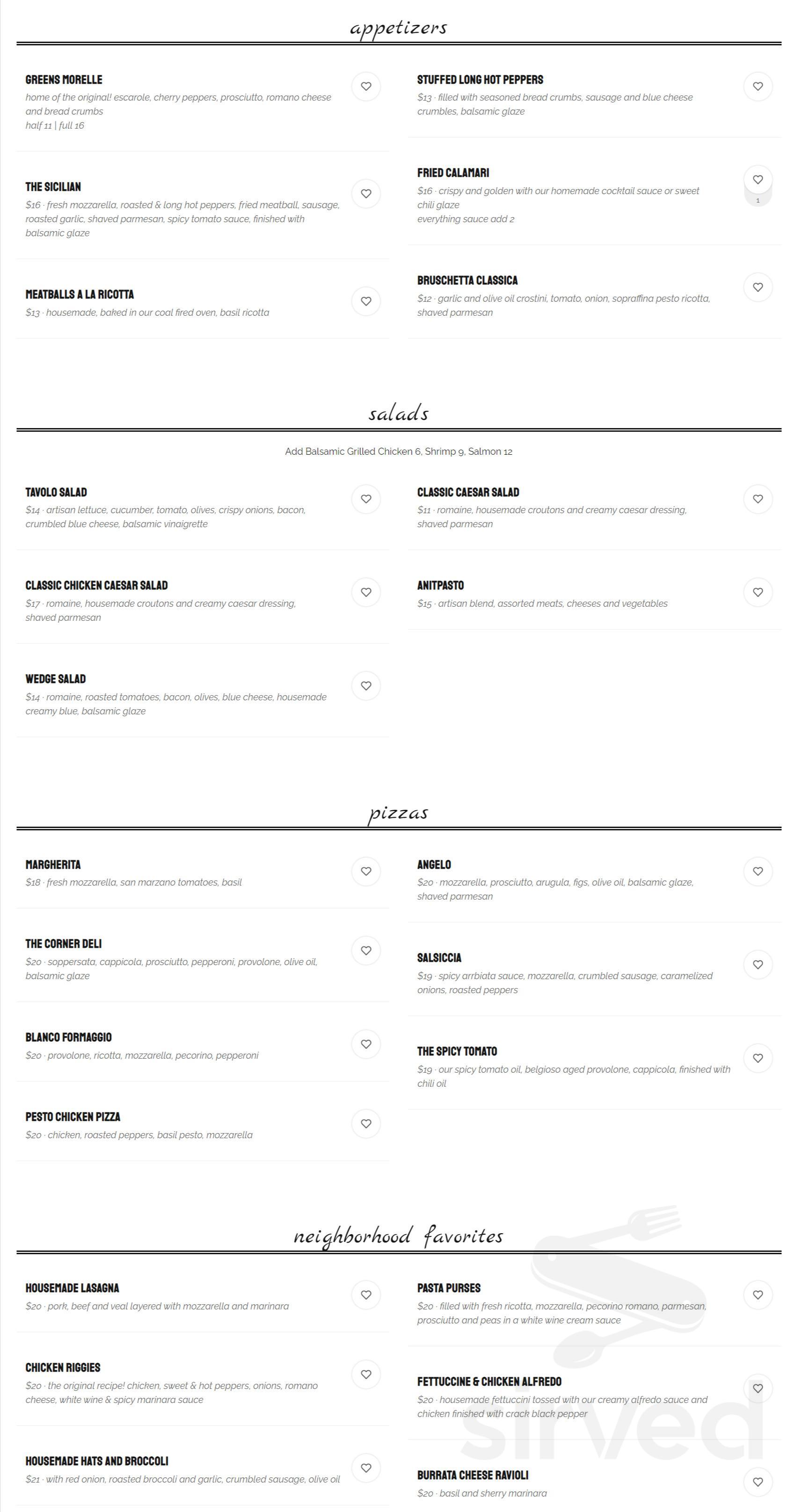 Chesterfield's Tavolo menu in Utica, New York, USA