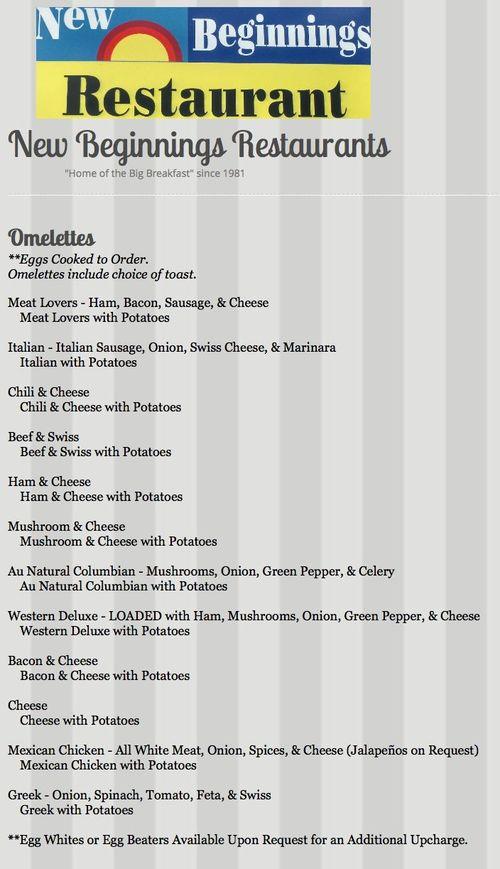 New Beginnings Restaurant menu in Grand Rapids, Michigan, USA