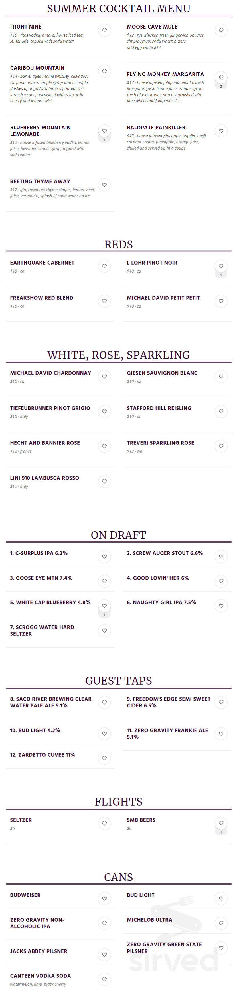 Menu for Steam Mill Brewing in Bethel, ME | Sirved