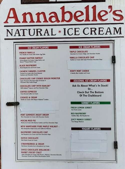 Annabelle's Natural Ice Cream menu in Portsmouth, New Hampshire, USA