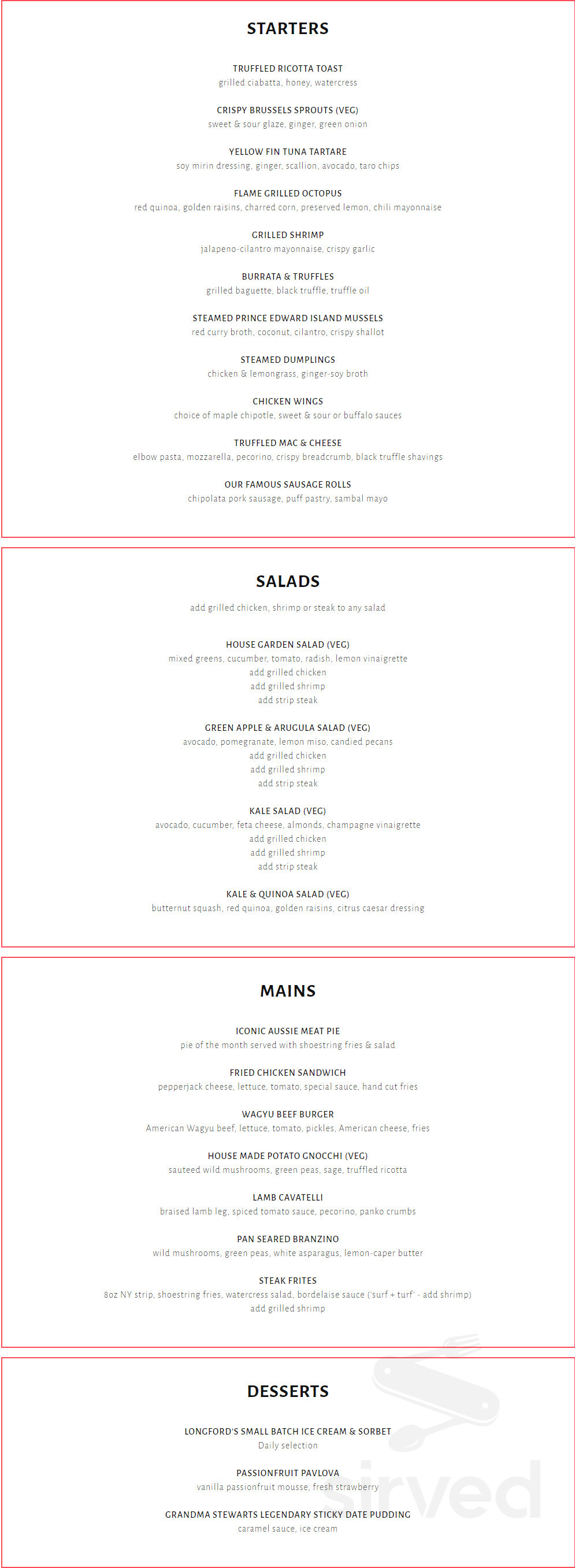 Flinders Lane Kitchen & Bar menu in Stamford, Connecticut, USA