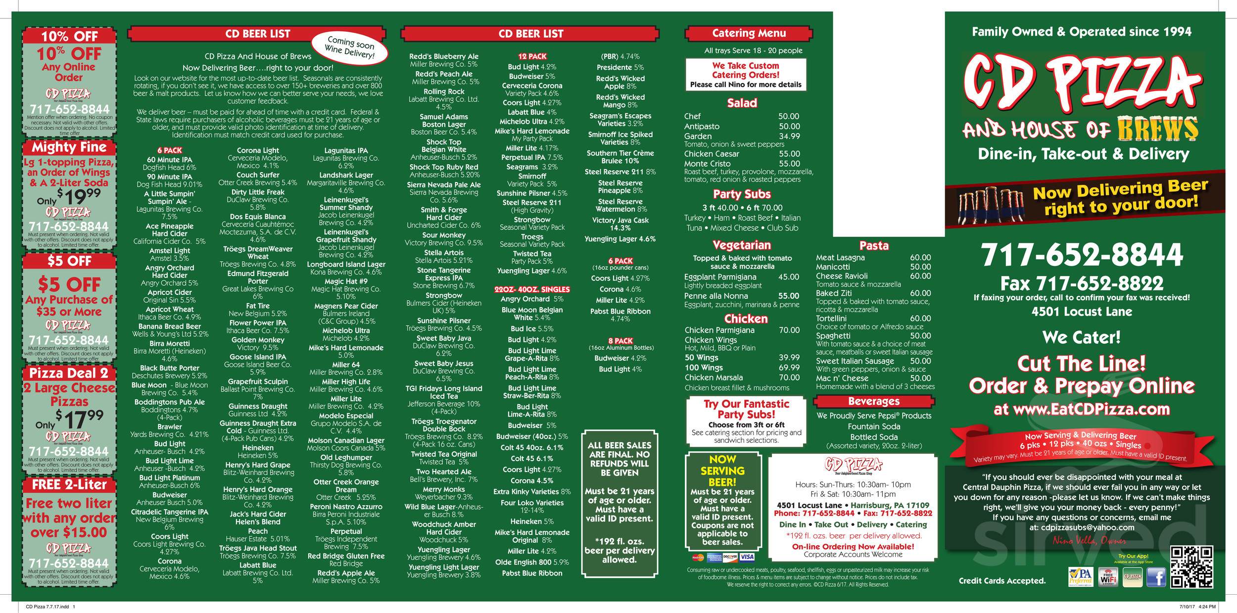 Menu for Central Dauphin Pizza Shop in Lower Paxton Township, PA | Sirved