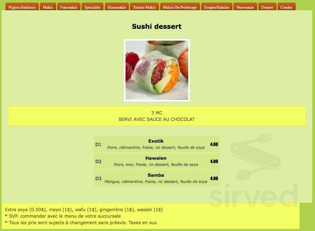 Sushi Itamea menus in Laval, Quebec, Canada