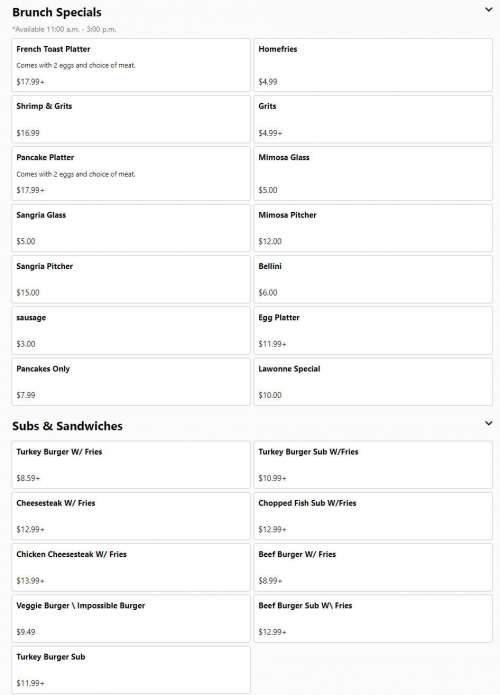 BERTHA'S SOUL FOOD BAR AND GRILL menu in Baltimore, Maryland, USA