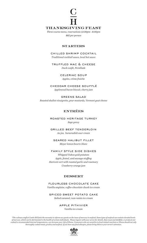 The Dining Room at Castle Hill Inn menu in Newport, Rhode Island, USA