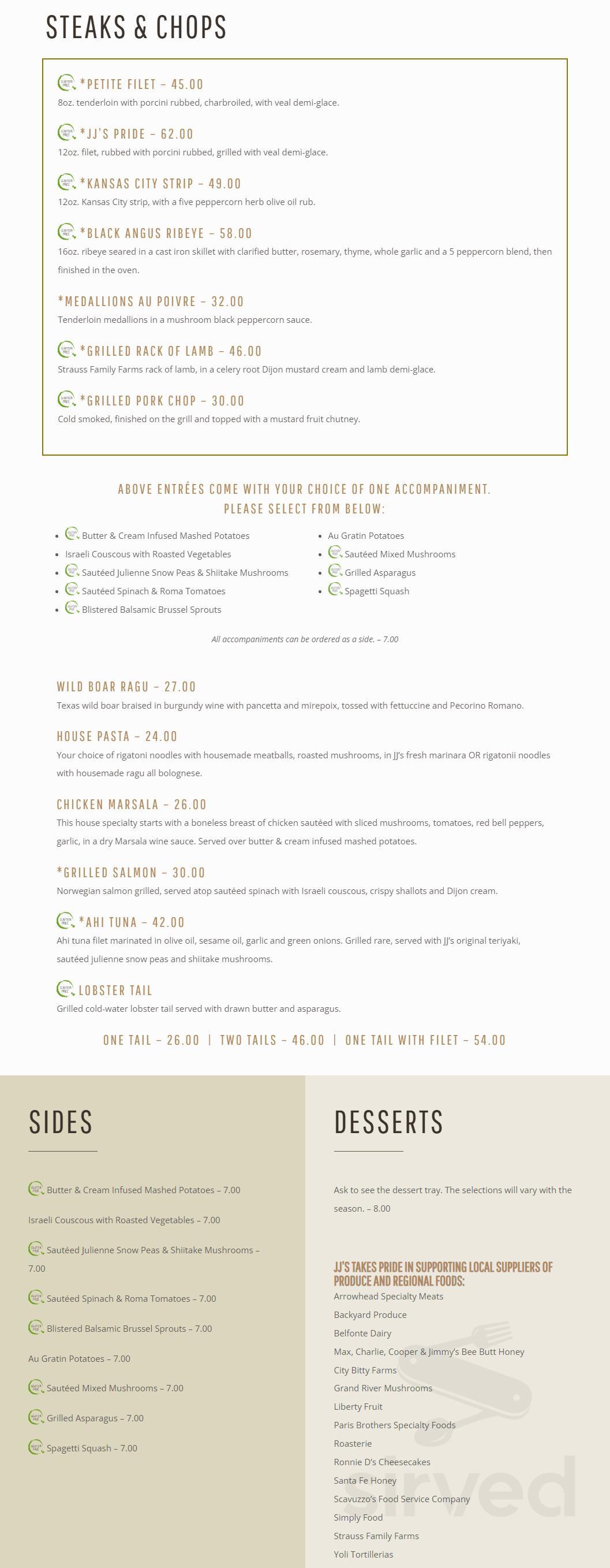 JJ's Restaurant menu in Kansas City, Missouri, USA