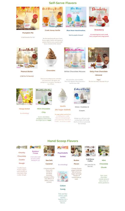 TCBY menu in Champaign, Illinois, USA
