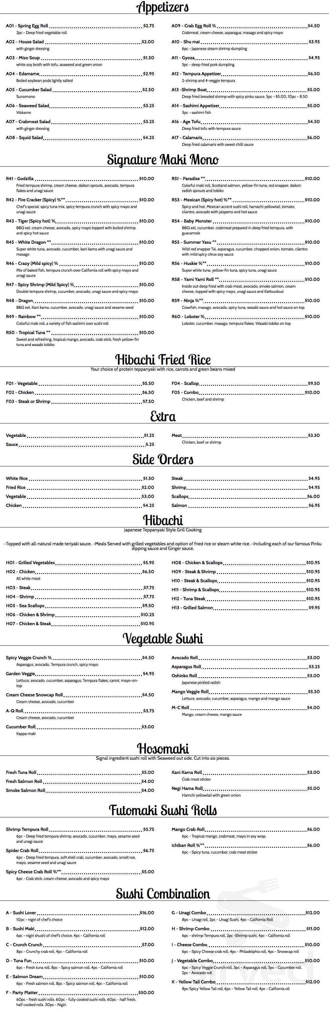 Fushi Yami menus in DeKalb, Illinois, United States