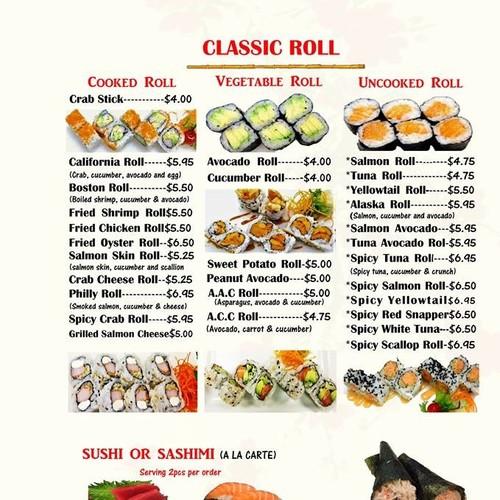 Fujisan menu in Spearfish, South Dakota, USA