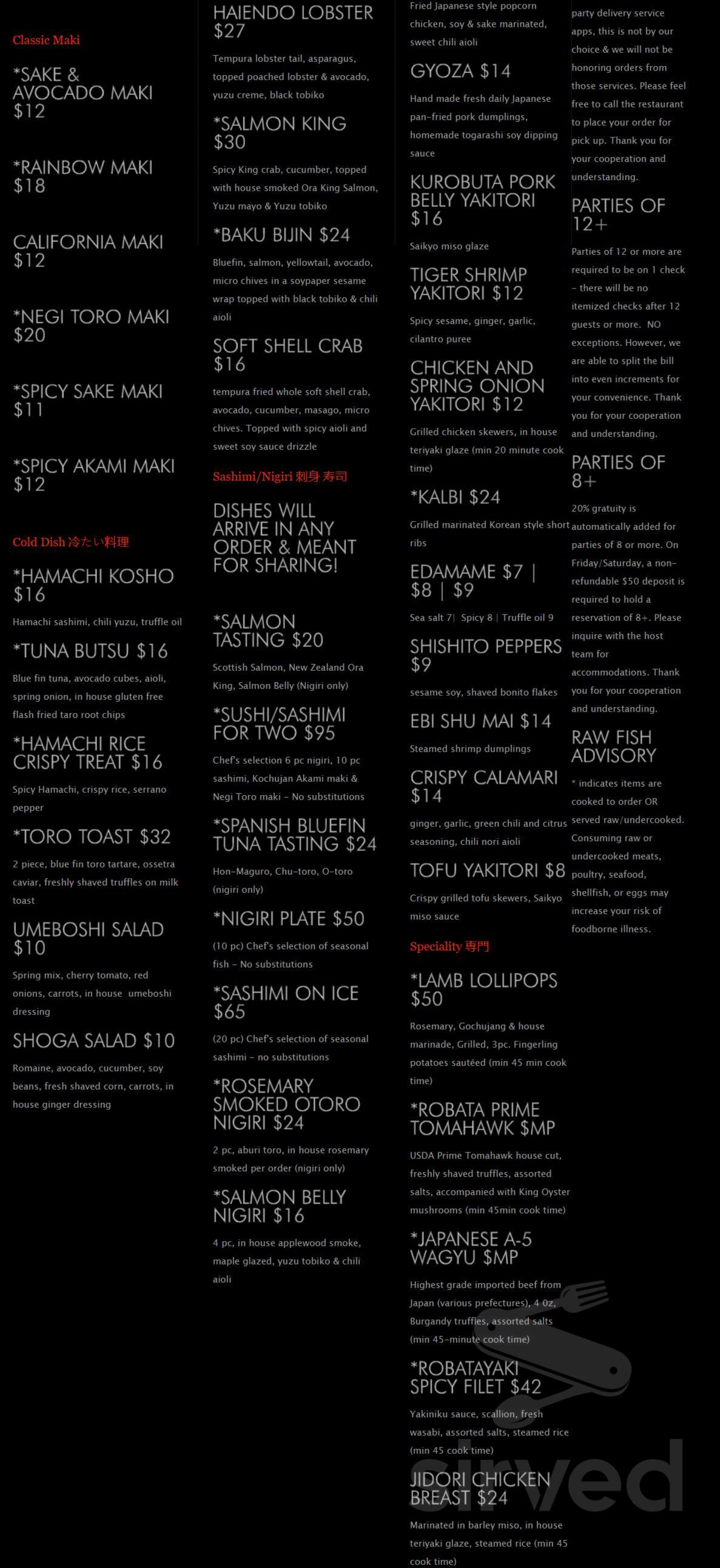 Menu for BAKU in Charlotte, North Carolina, United States