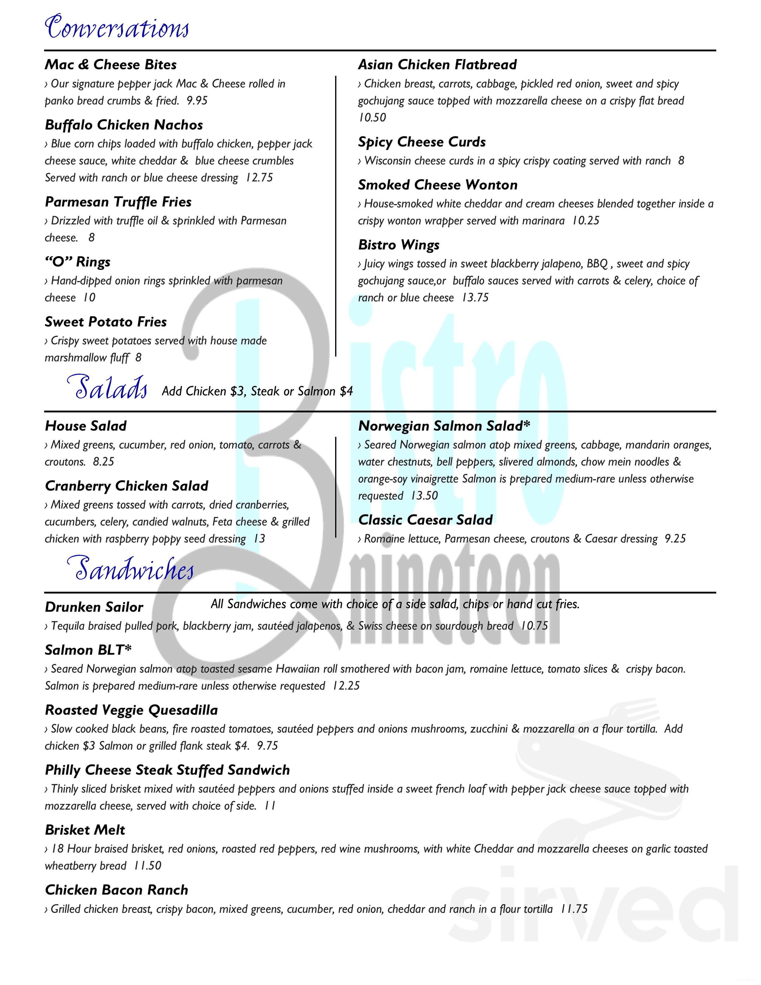 Bistro 3 Nineteen menu in Marion, Iowa, USA