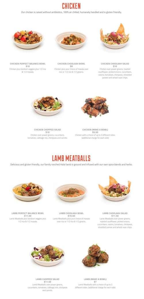 Choolaah menu in Cleveland, Ohio, USA