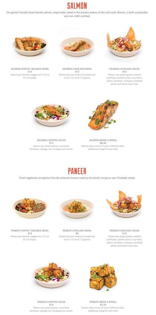 Choolaah menu in Cleveland, Ohio, USA