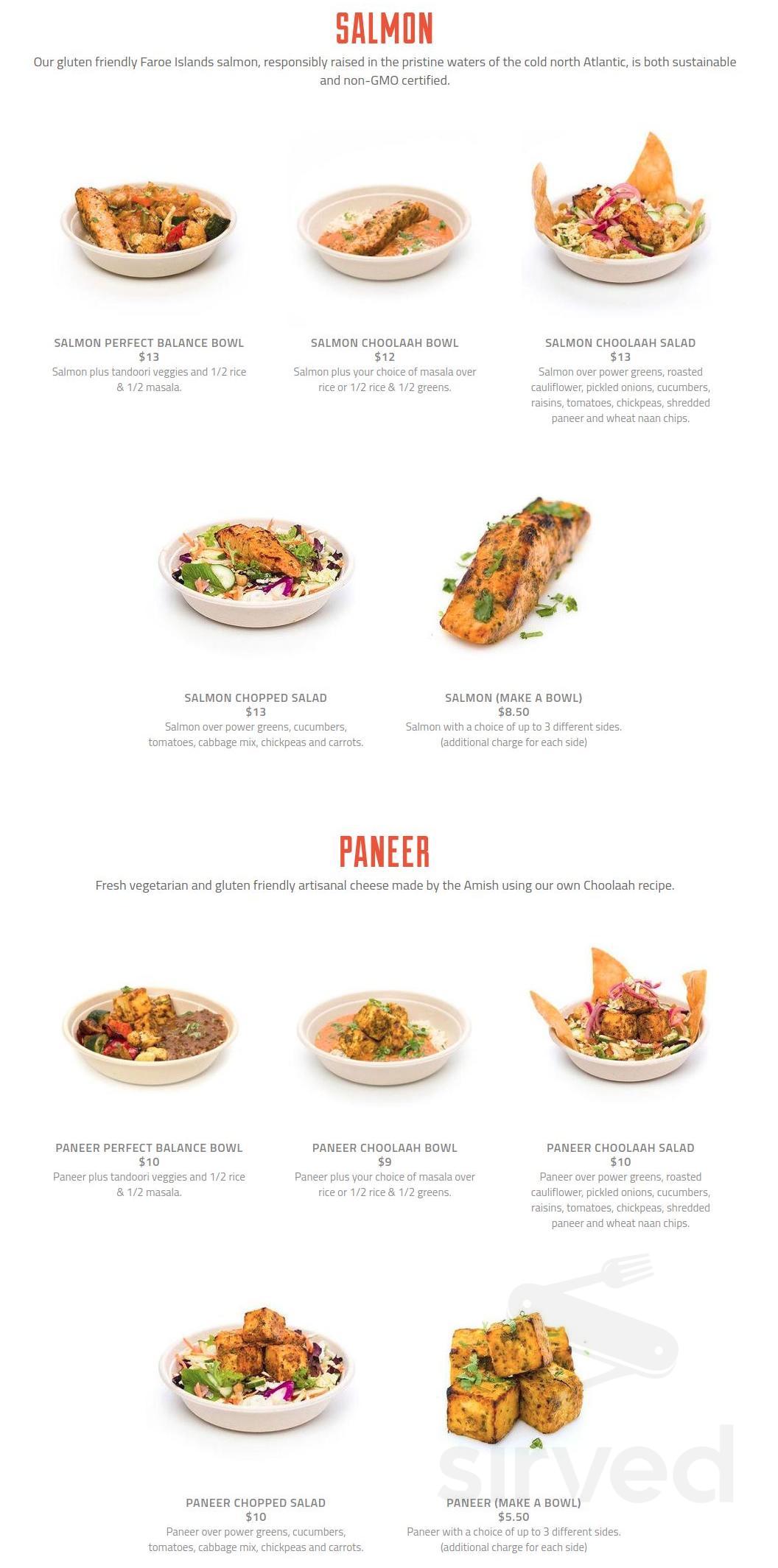 Menu - Pittsburgh PA's Choolaah | Sirved