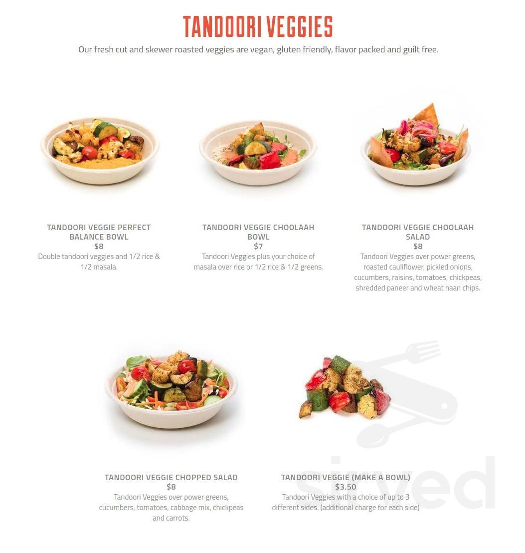 Choolaah menu in Cleveland, Ohio, USA