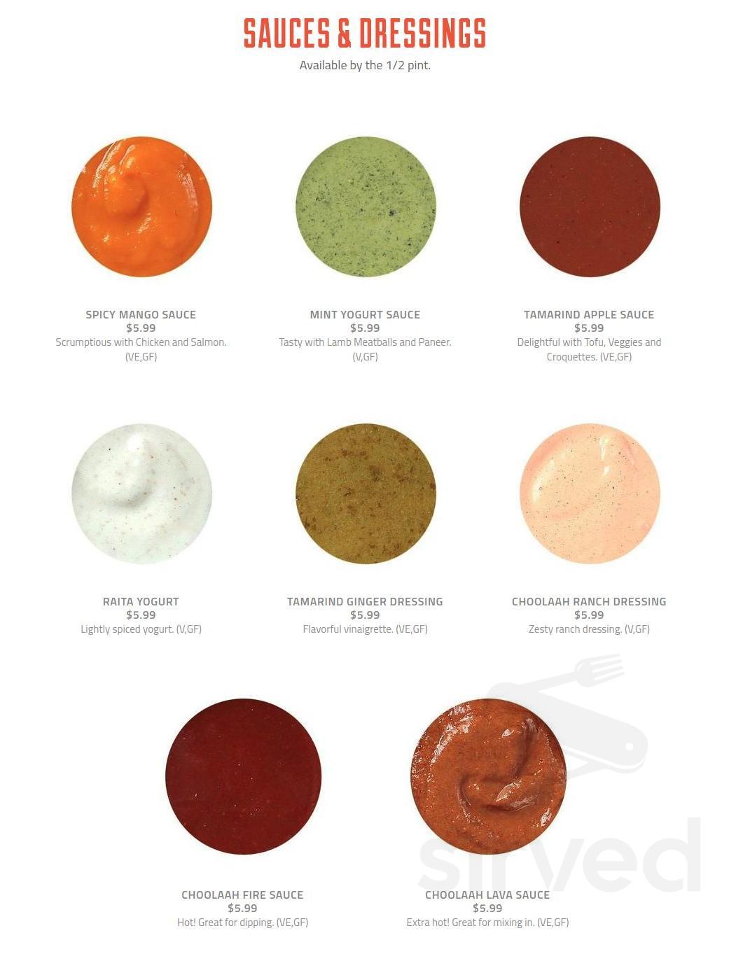 Menu - Pittsburgh PA's Choolaah | Sirved