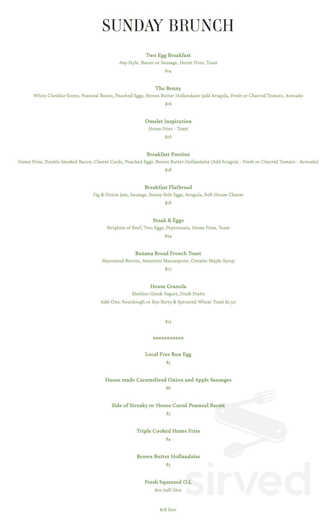 Michael & Marion's and The Side Door menu in Barrie, Ontario, Canada