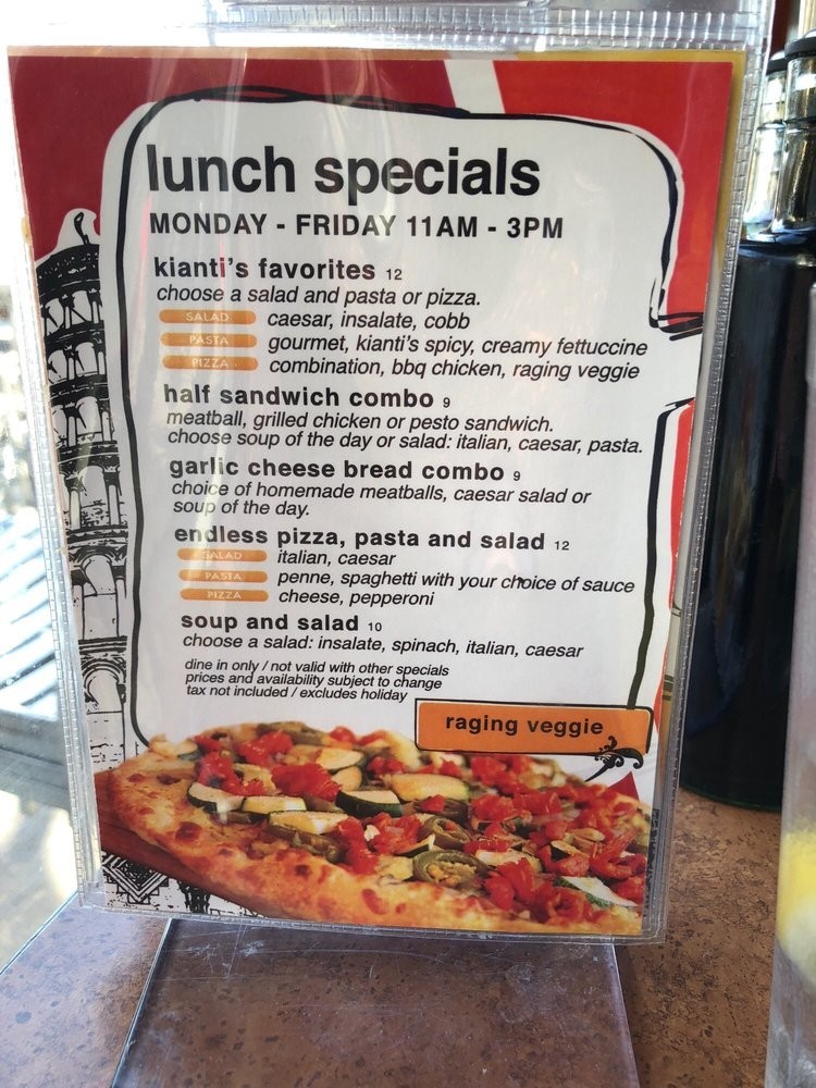 Menu - Santa Cruz CA's Kiantis Pizza & Pasta Bar | Sirved
