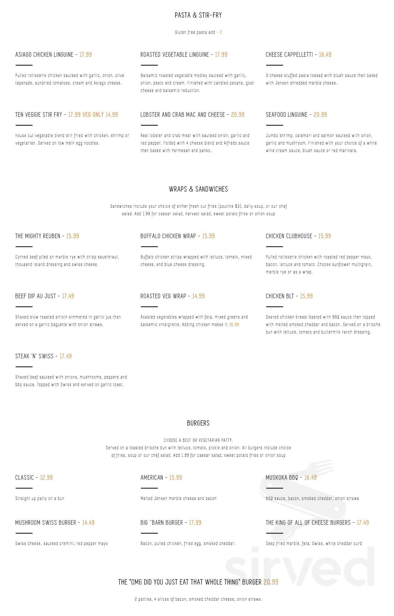 The Binbrook Grill menu in Binbrook, Ontario, Canada