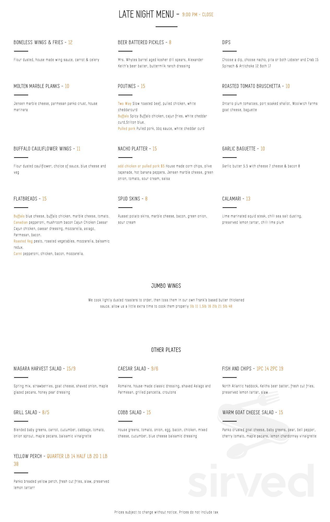 The Binbrook Grill menu in Binbrook, Ontario, Canada