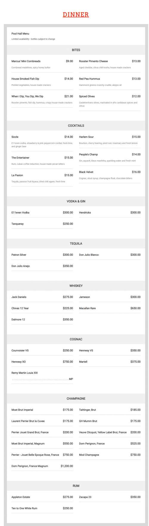 Red Rooster Overtown menu in Miami, Florida, USA