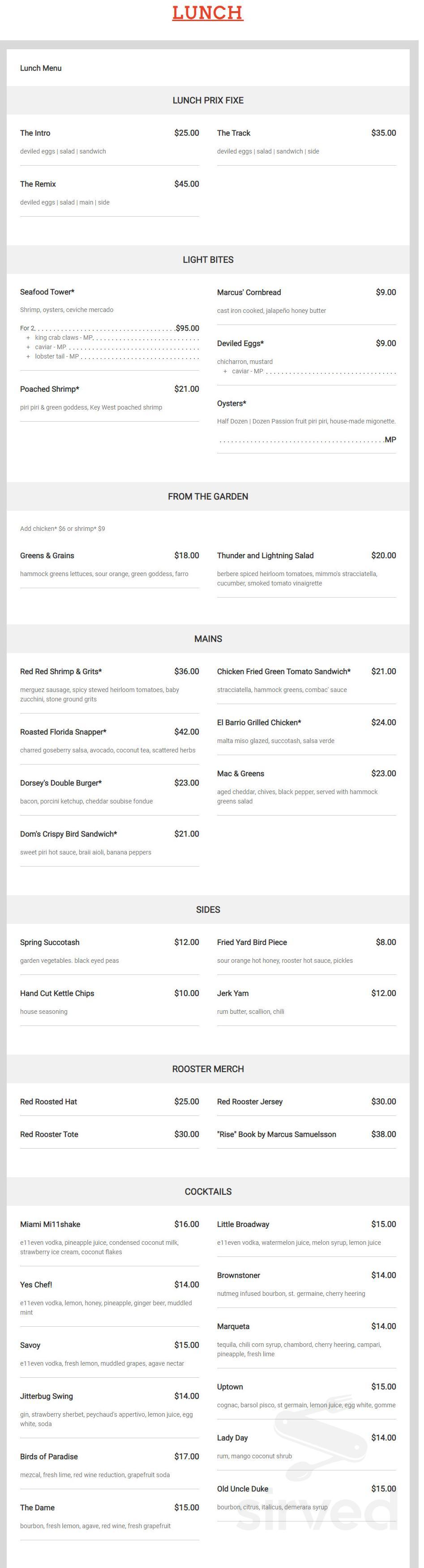 Menu - Miami FL's Red Rooster Overtown | Sirved