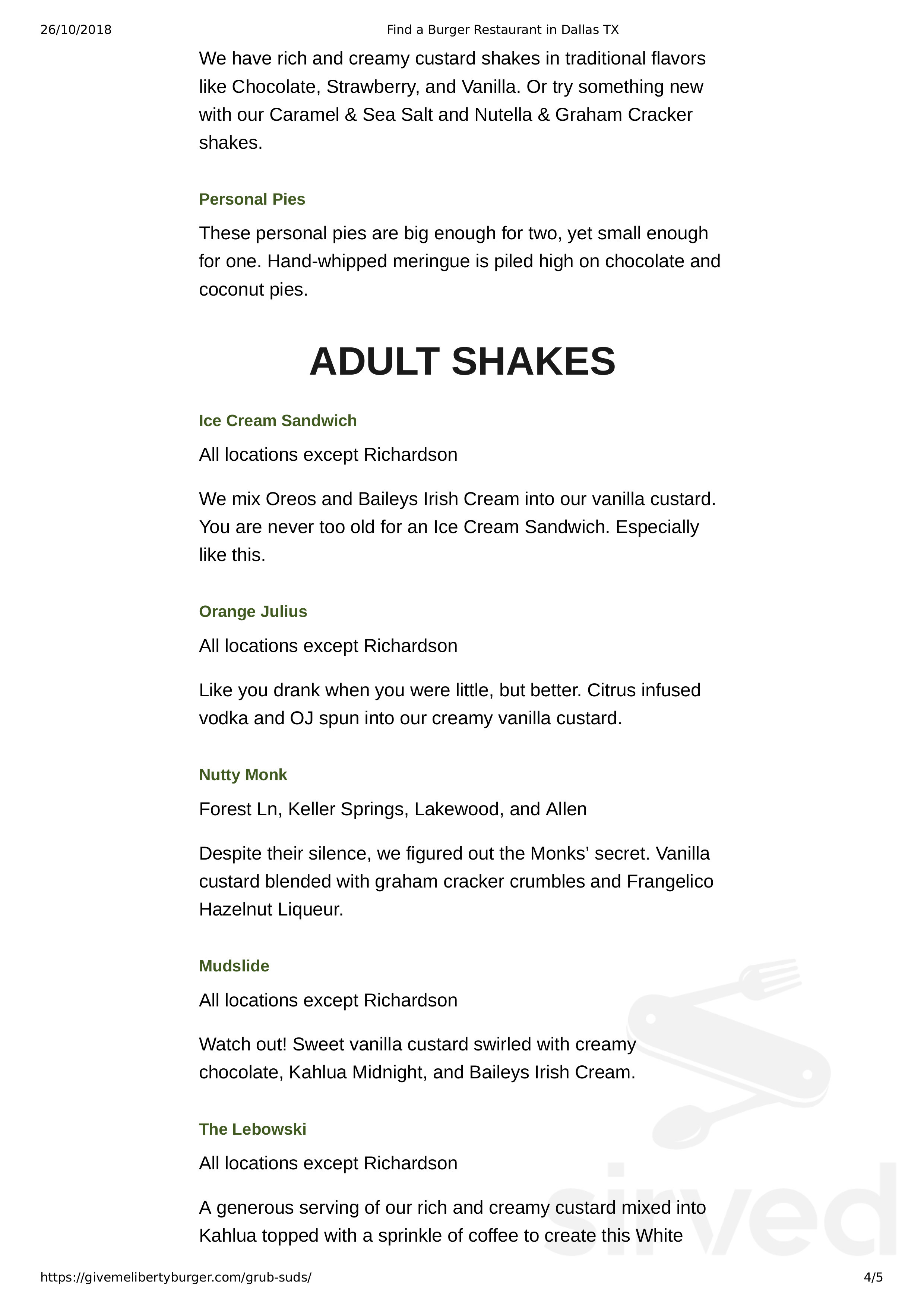 Menu - Dallas TX's Liberty Burger | Sirved