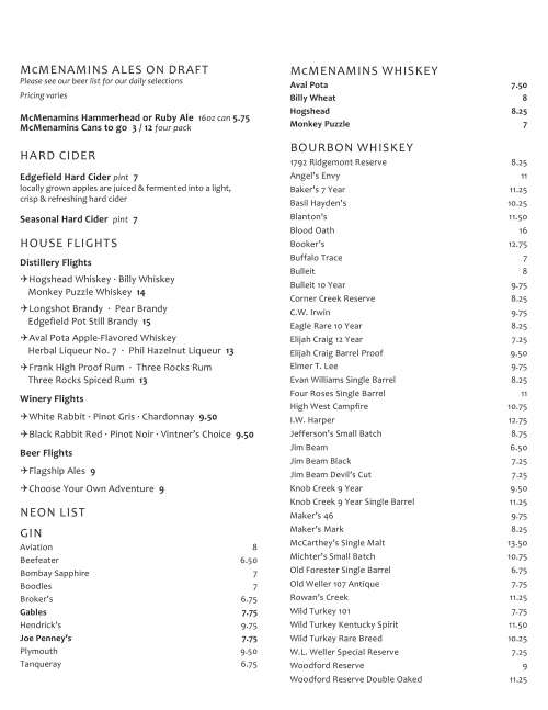 McMenamins Pub at Old St. Francis School menu in Bend, Oregon, USA