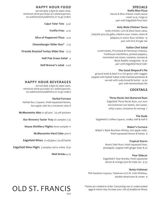 McMenamins Pub at Old St. Francis School menu in Bend, Oregon, USA