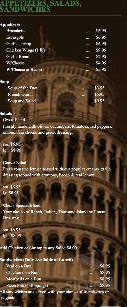 The Original Spaghetti House Pizzeria menu in Peterborough, Ontario, Canada