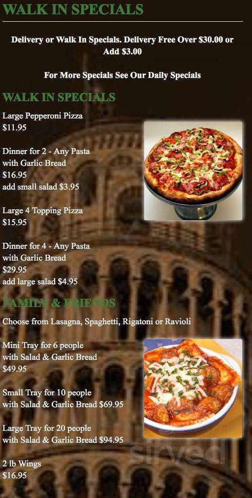 Menu for The Original Spaghetti House Pizzeria in Peterborough, ON | Sirved
