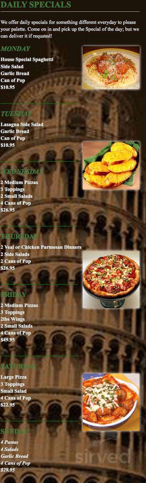 The Original Spaghetti House Pizzeria menu in Peterborough, Ontario, Canada