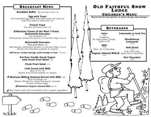 Old Faithful Snow Lodge Obsidian Dining Room menu in Yellowstone ...